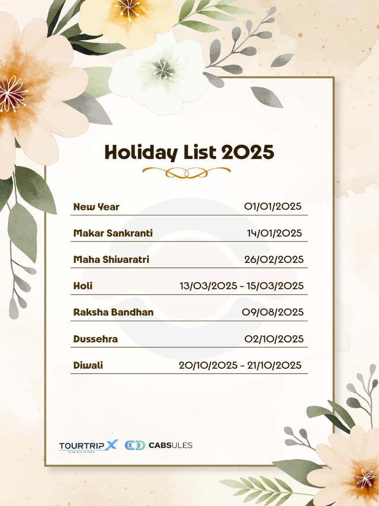 Holiday List Print 1 | PDF