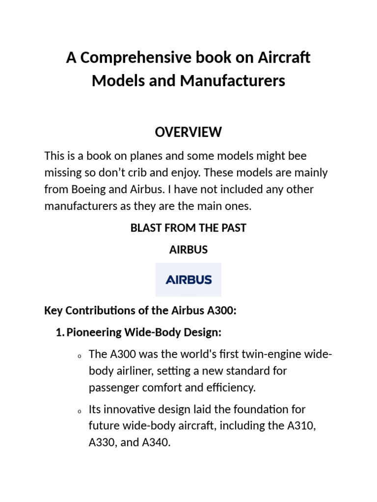 A Comprehensive Book On Aircraft Models and Manufacturers | PDF ...