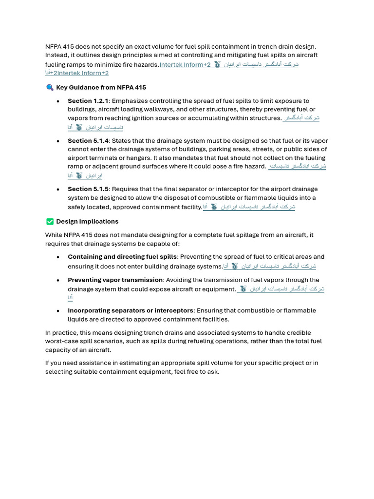 NFPA 415 Does Not Specify An Exact Volume For Fuel Spill Containment in ...