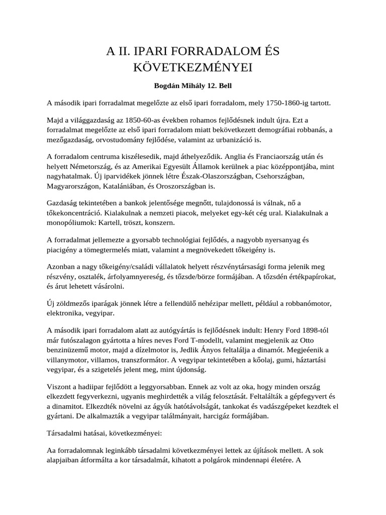 II Ipari Forr. És Annak Következményei | PDF