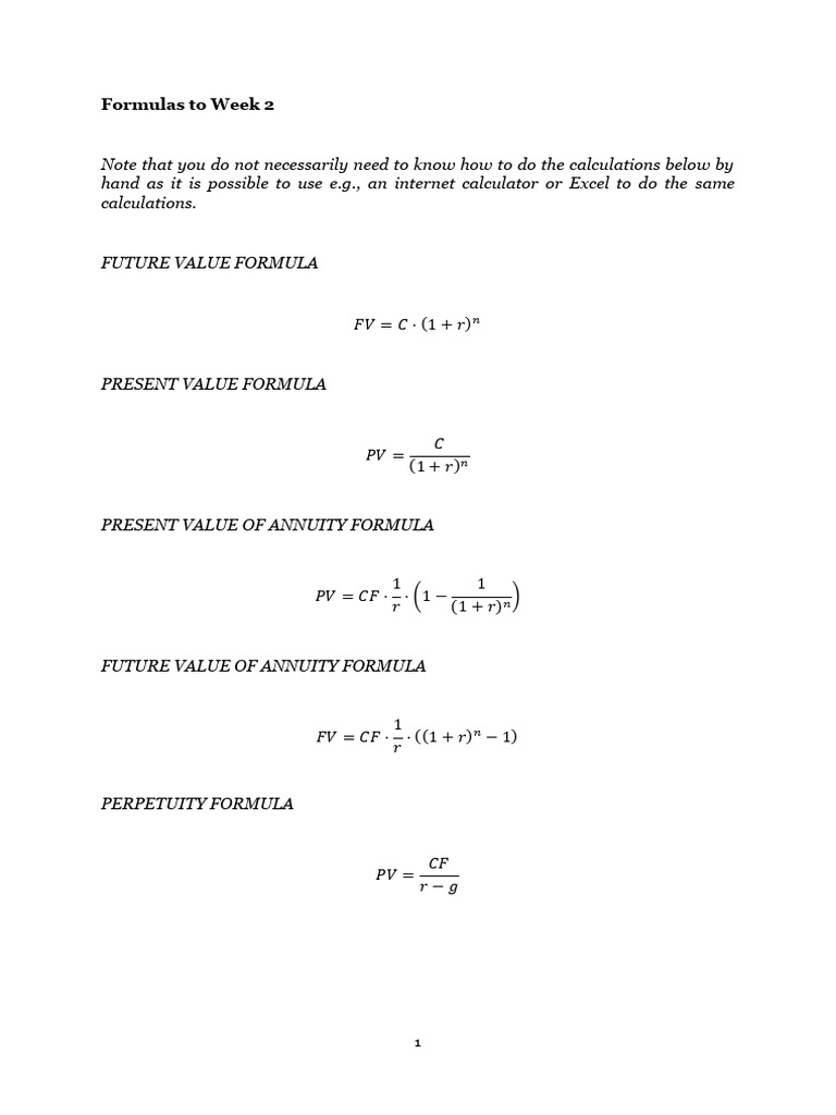 Formulas To Examples in Week 2 | PDF