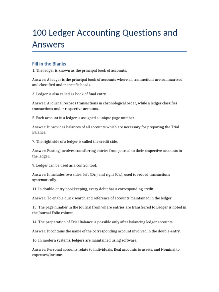 100 Ledger Accounting Q&A Guide | PDF | Debits And Credits | Bookkeeping