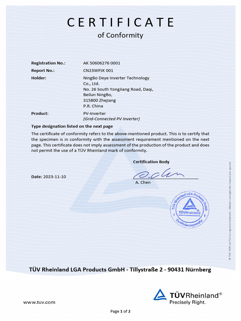 IEC 61727 & 62116 Compliance Certificate | PDF