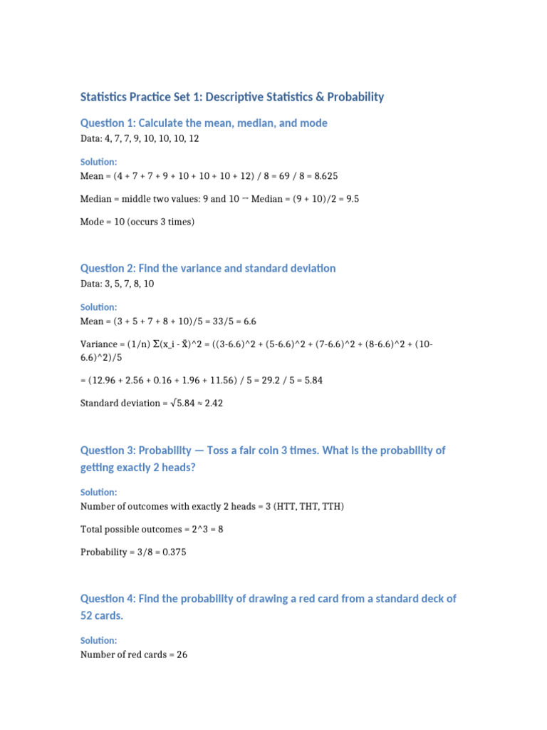 Statistics Practice Set1 | PDF