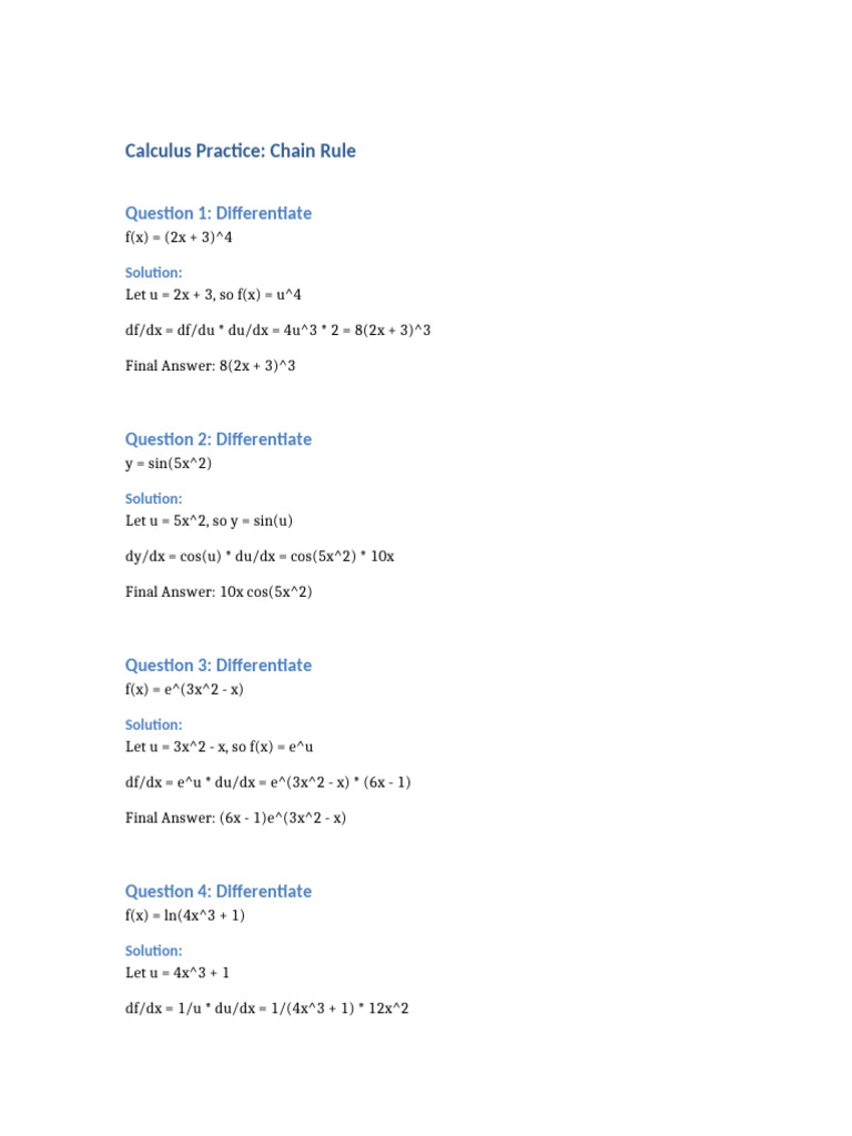 Calculus Chain Rule Practice | PDF