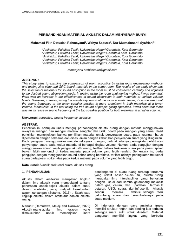 Perbandingan Material Akustik untuk Penyerapan Suara | PDF