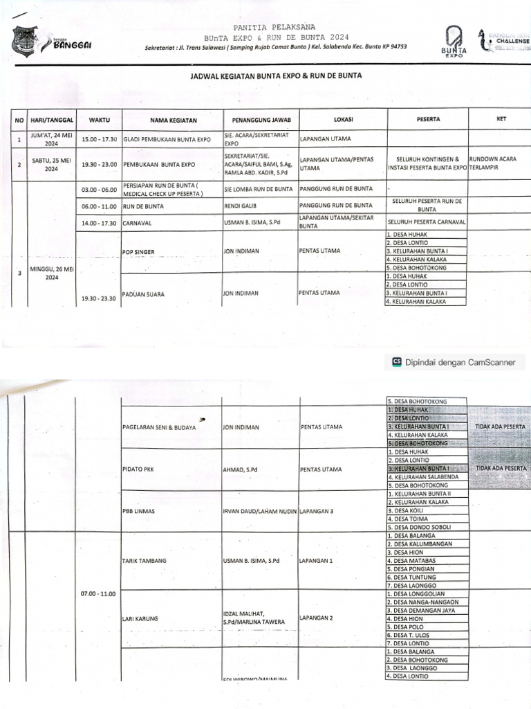 Jadwal Kegiatan Bunta Expo | PDF