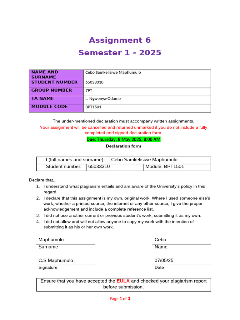 Assignment 6 Template - S1 - 2025 | PDF