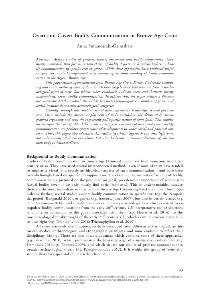 Simandiraki-Grimshaw 2024 Overt and Covert Bodily Communication | PDF | Communication | Gesture