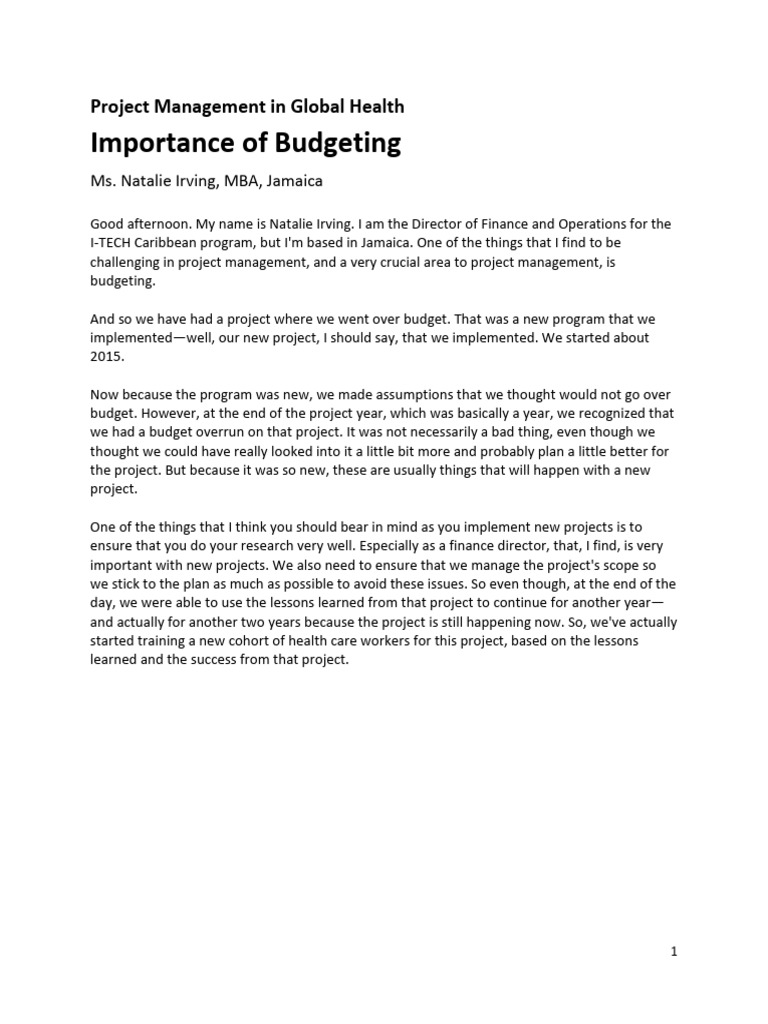 Importance of Budgeting | PDF