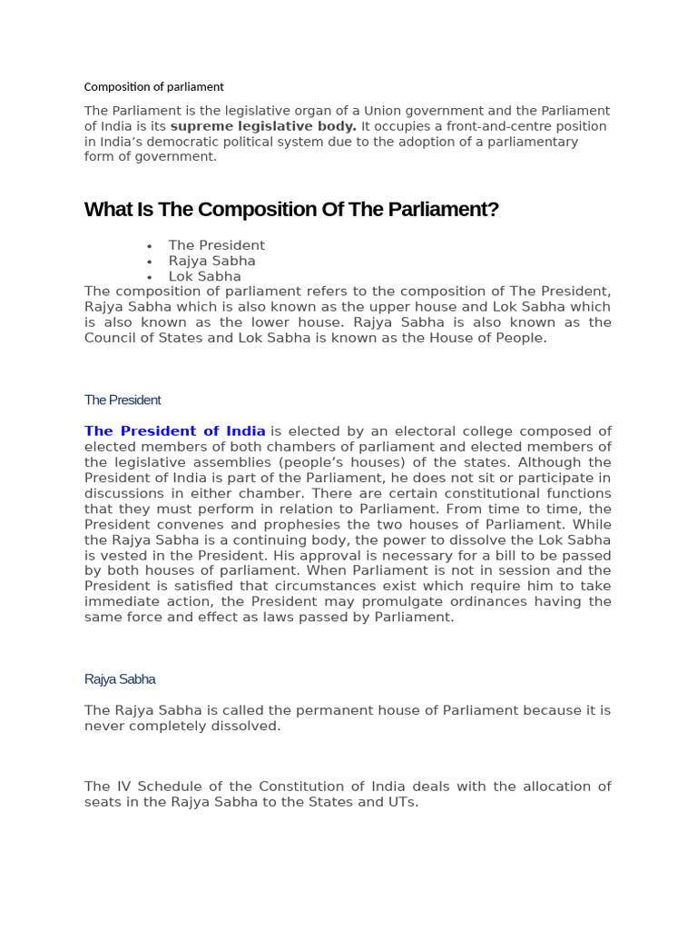 Composition of Parliament | PDF