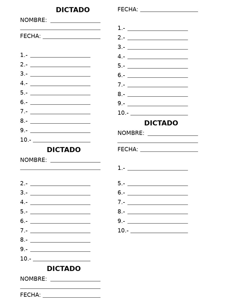 Hoja de Dictado para Primer Grado | PDF