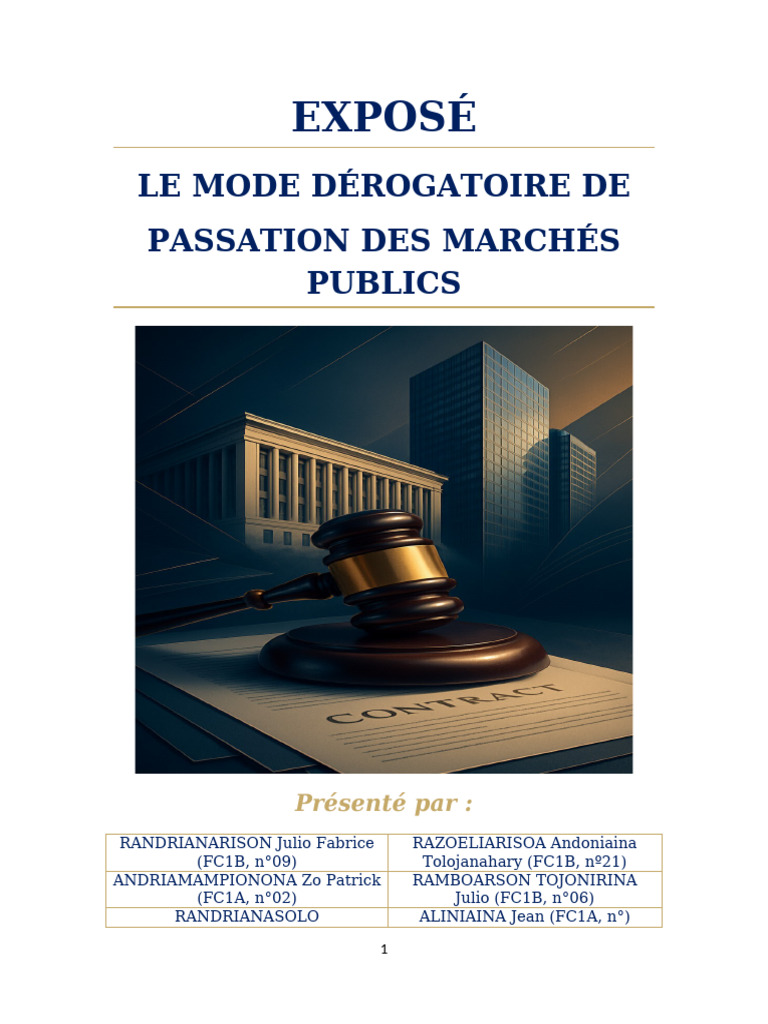Modes dérogatoires de passation des marchés | PDF