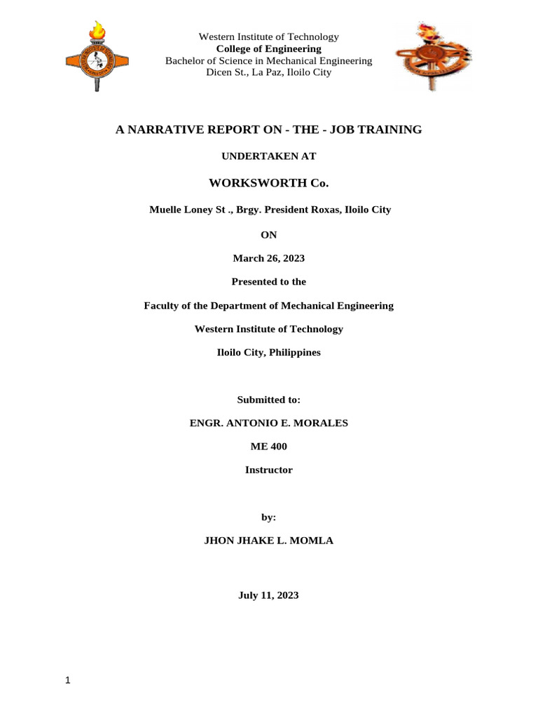Narrative Report OJT - Momla | PDF | Engineering