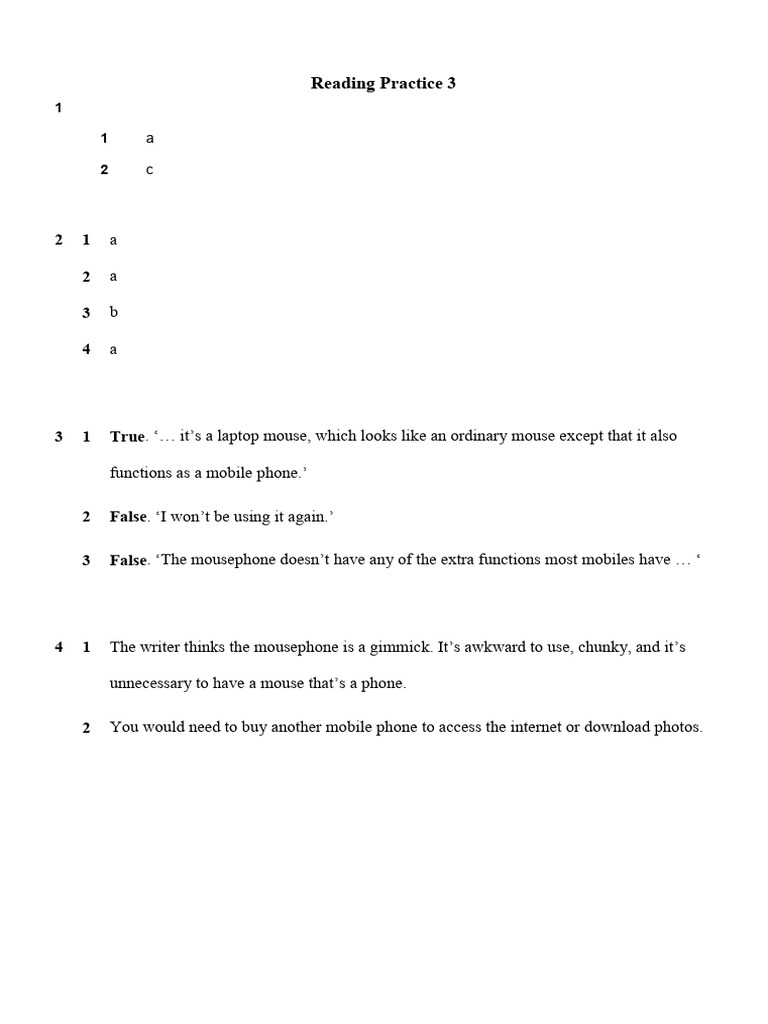Answers To Reading Practice 3 and 4 | PDF