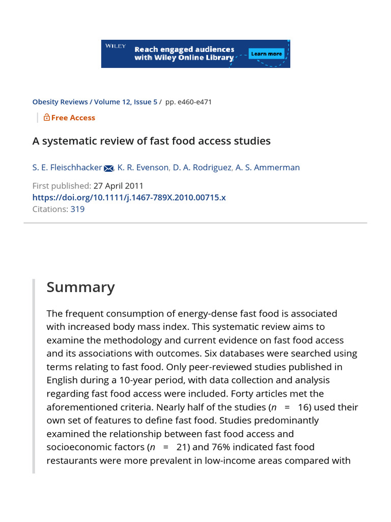 A Systematic Review of Fast Food Access Studies - Fleischhacker - 2011 ...