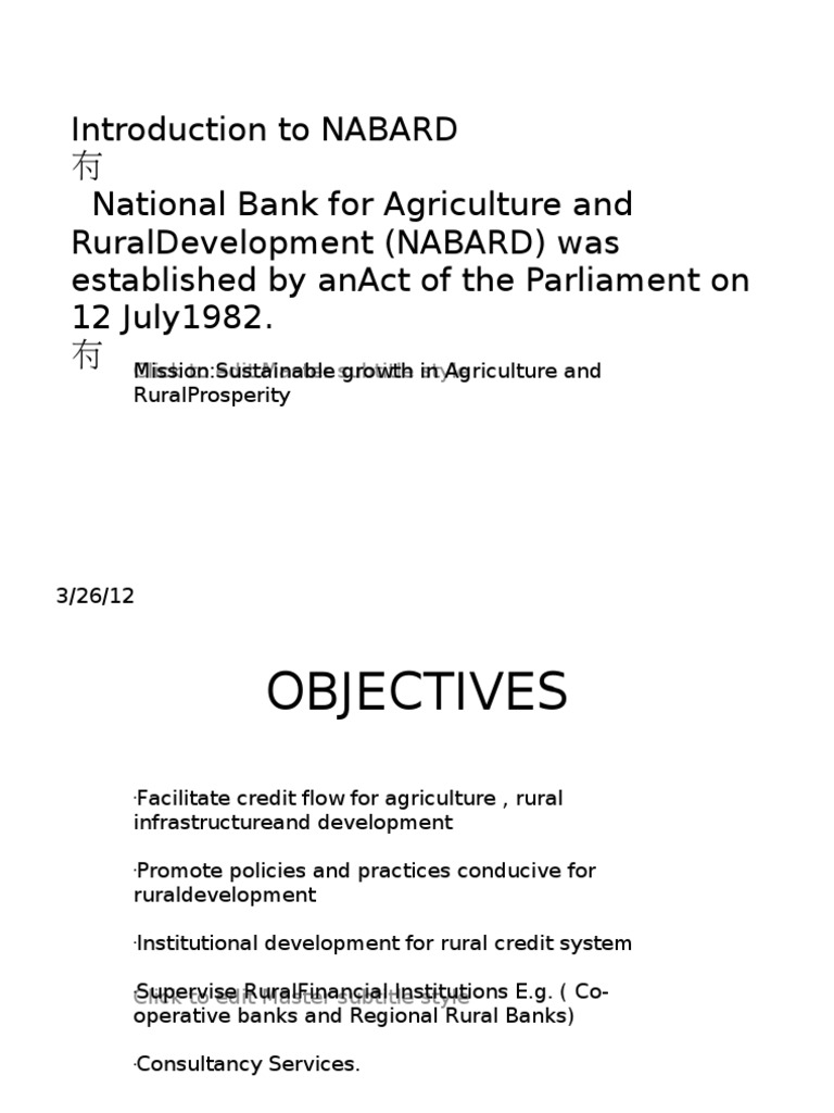 Introduction To Nabard National Bank For Agriculture and ...