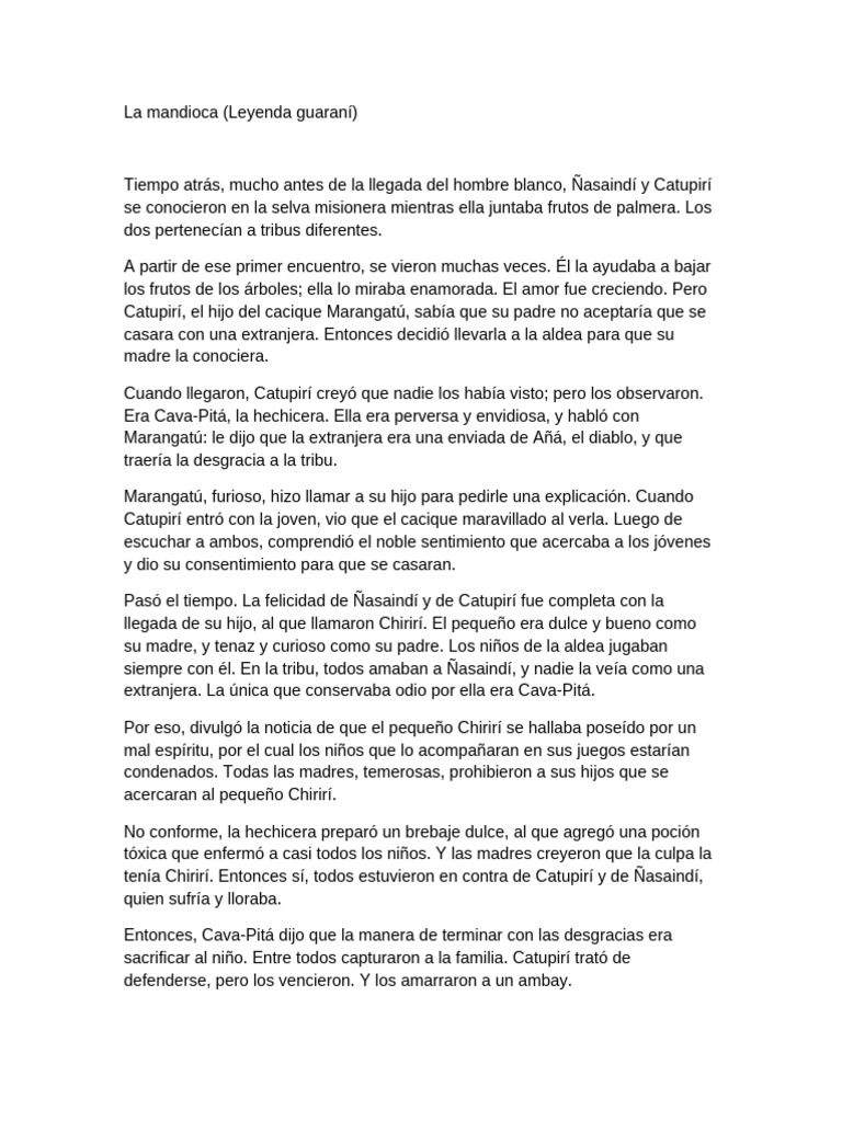 La Mandioca Leyenda Guarani Reescrita | PDF
