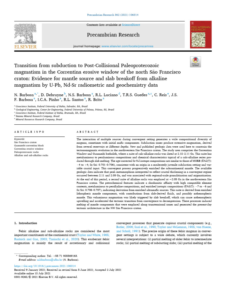 Transition from subduction to Post-Collisional Paleoproterozoic ...
