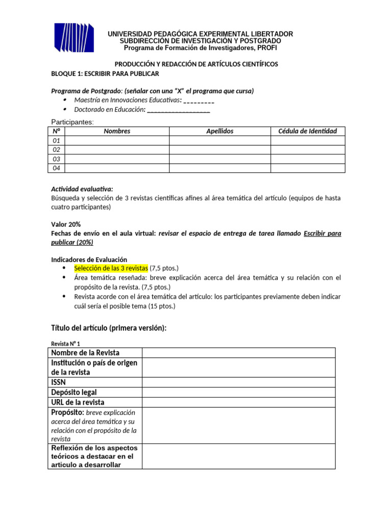 Formato Asignación Bloque 1 | PDF