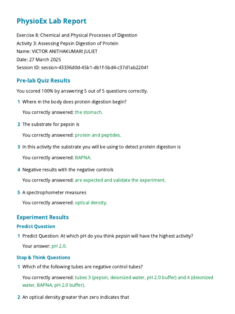 Pepsin Activity and Optical Density Analysis | PDF | Digestion ...