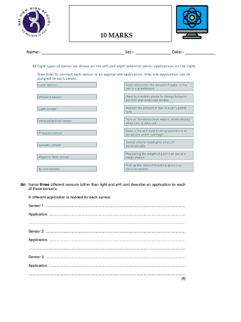Activity Worksheet Sensors | PDF