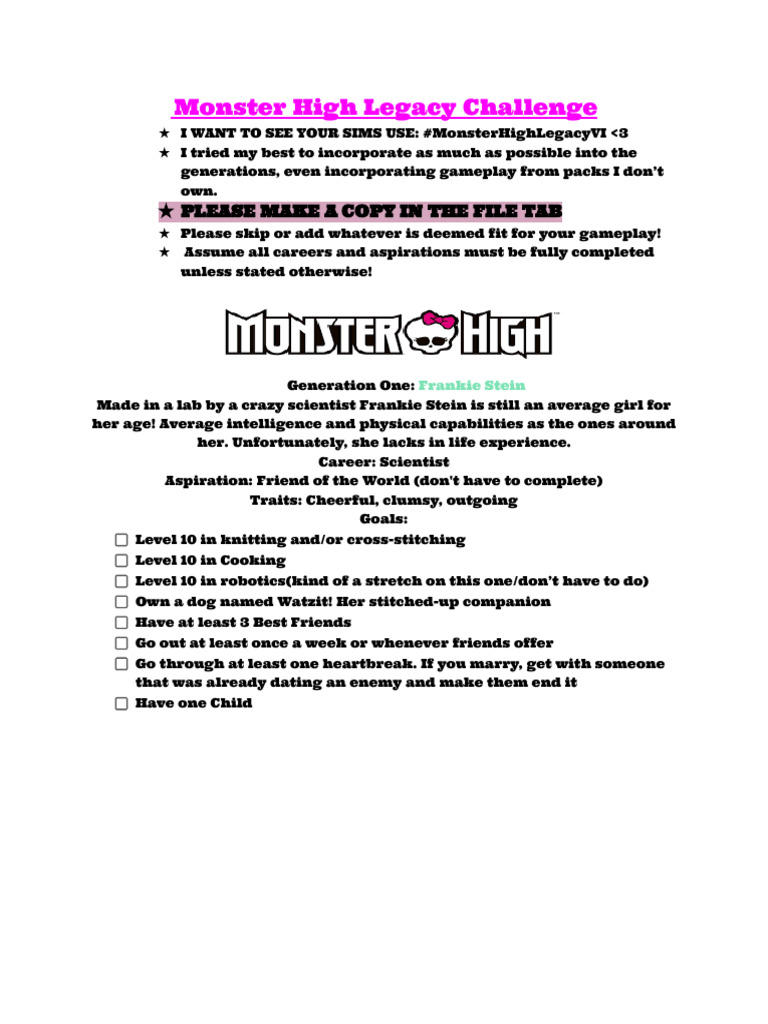 Monster High Legacy Challenge Guide | PDF