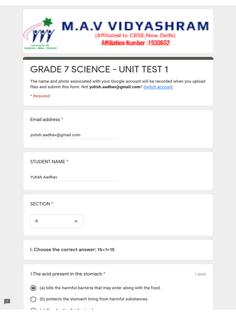 GRADE 7 SCIENCE - Science UNIT TEST 1 | PDF | Digestion | Urinary System