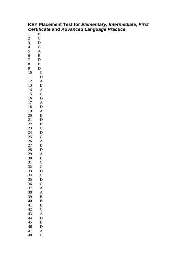 KEY Placement Test Results Guide | PDF