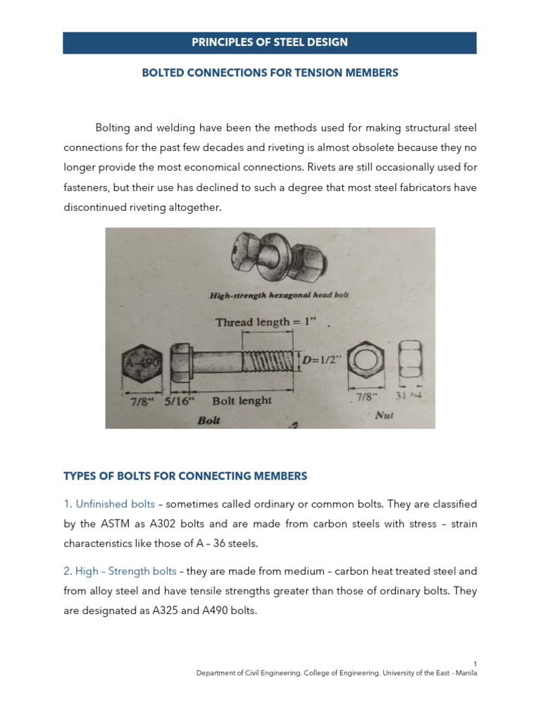 Lesson 3. Bolted Connection For Tension Members | PDF | Rivet ...