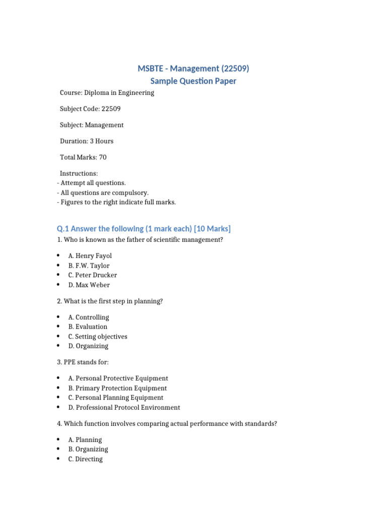 Management Model Answer Paper 22509 | PDF