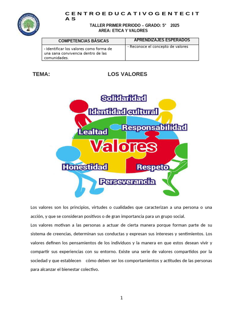 Taller de Ética y Valores para 5° Grado | PDF | Justicia | Crimen y ...