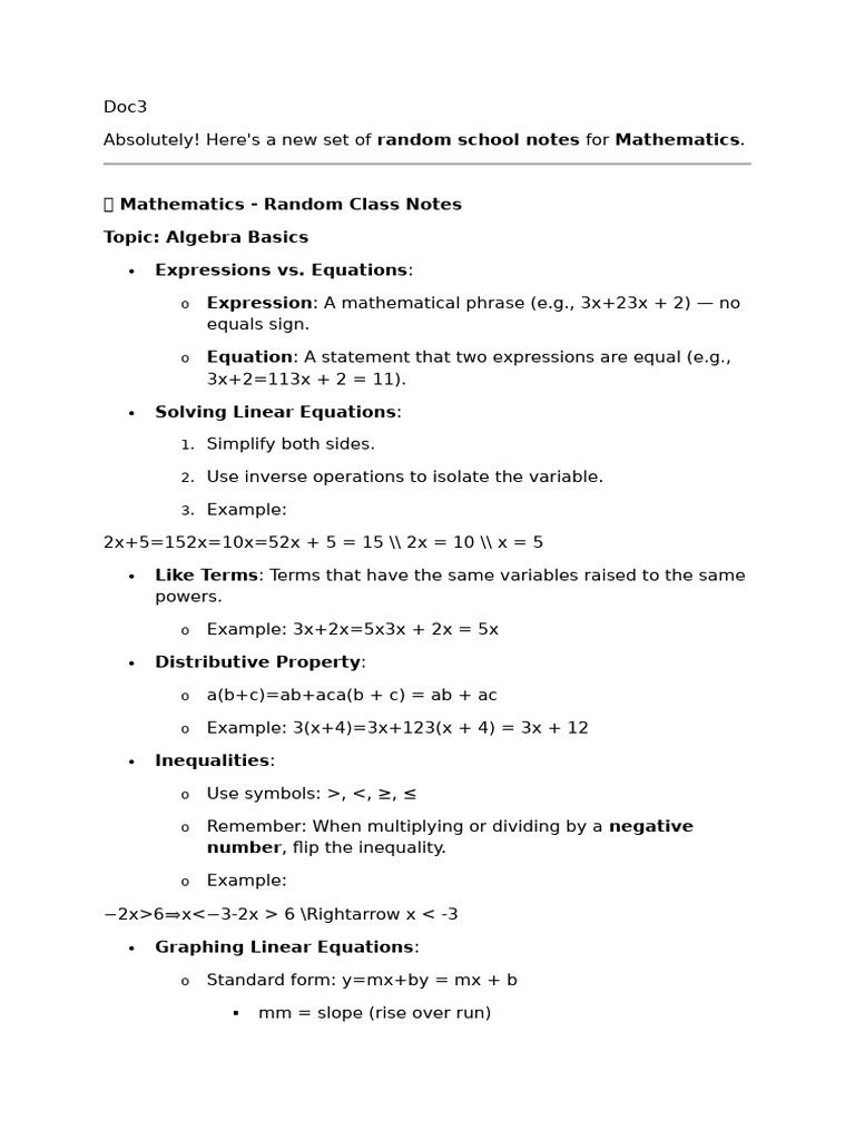Random School Notes Mathematics | PDF