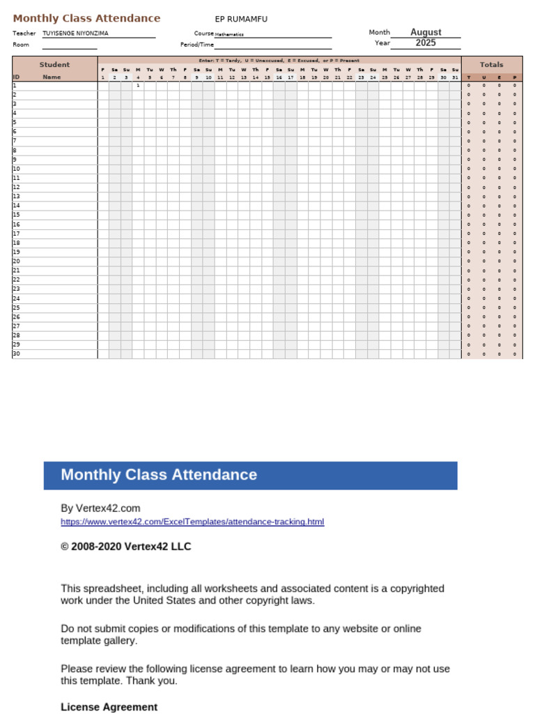 Class Attendance Monthly | PDF