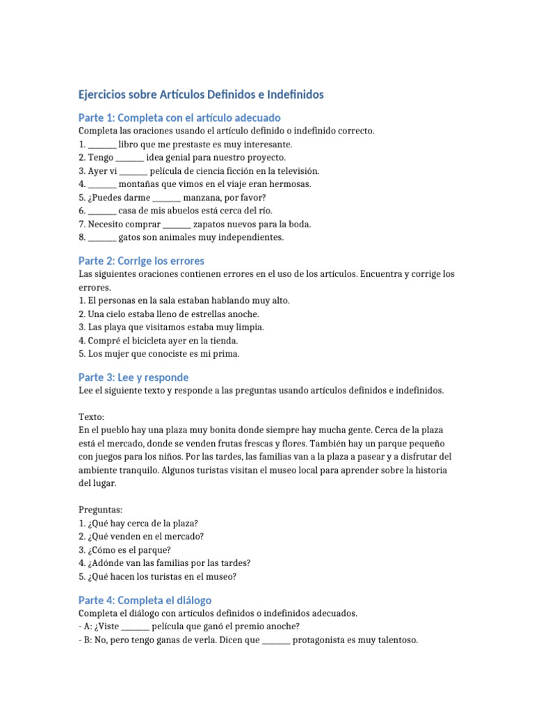 Ejercicios_Articulos_Definidos_Indefinidos (2) | PDF