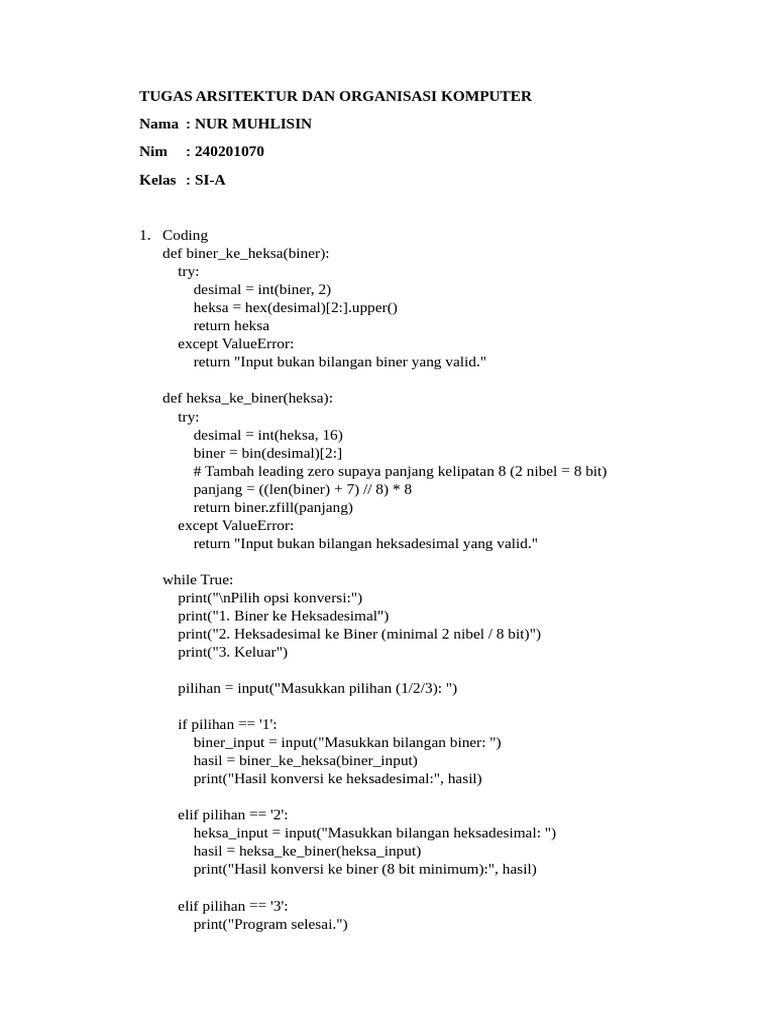 Konversi Biner dan Heksadesimal Python | PDF