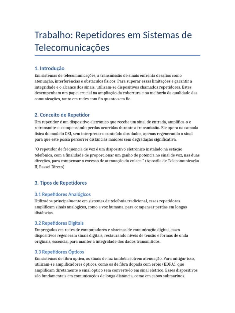Repetidores em Telecomunicações: Tipos e Usos | PDF | Rede de ...