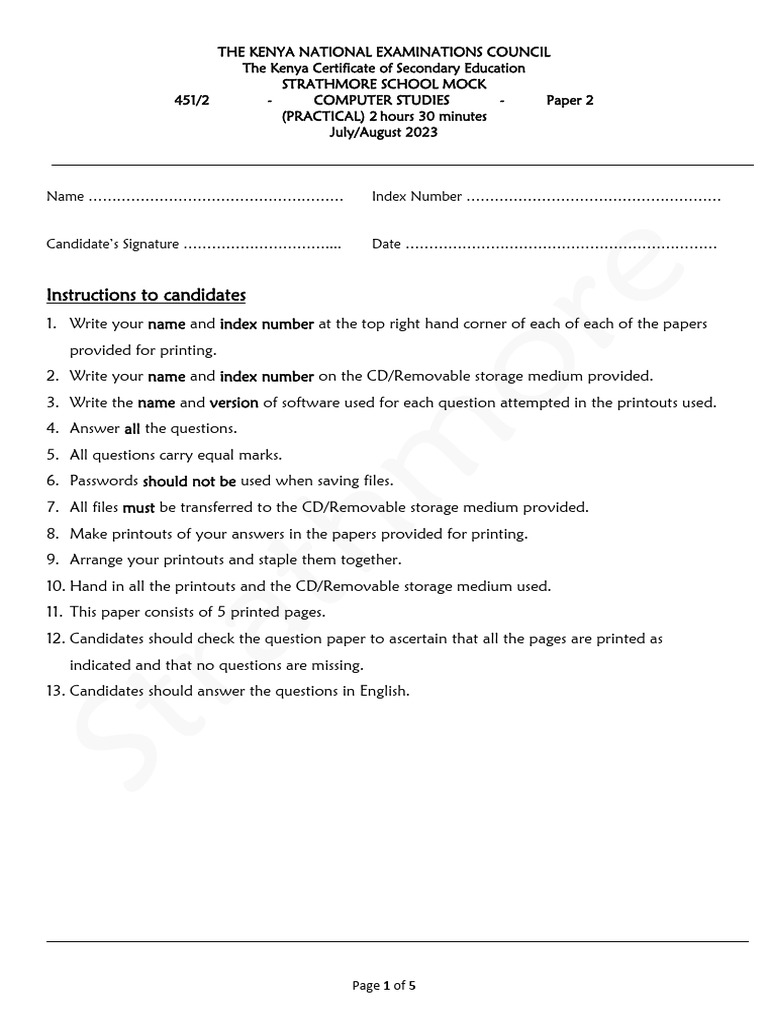 COMPUTER STUDIES PAPER 2 | PDF | Computing | Software