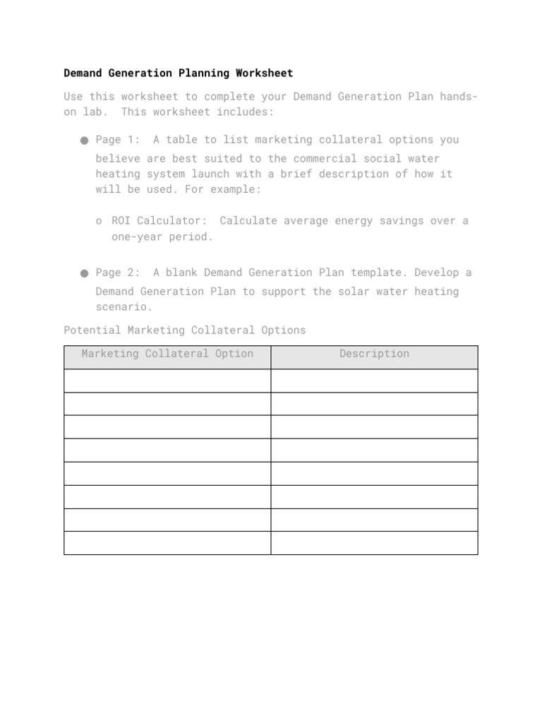 Demand Generation Planning Worksheet | PDF | Marketing | 3 D Printing