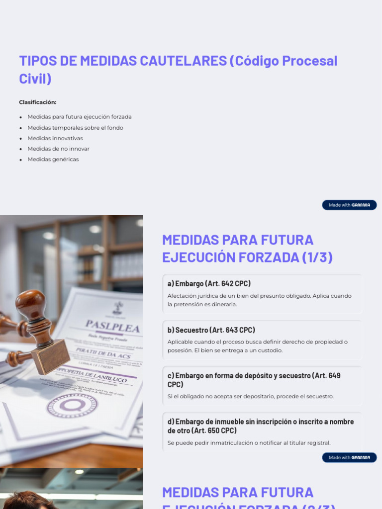TIPOS DE MEDIDAS CAUTELARES Codigo Procesal Civil | PDF | Mandato | Ley procesal