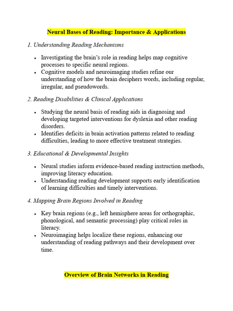 Neural Mechanisms of Reading Explained | PDF | Dyslexia | Brain