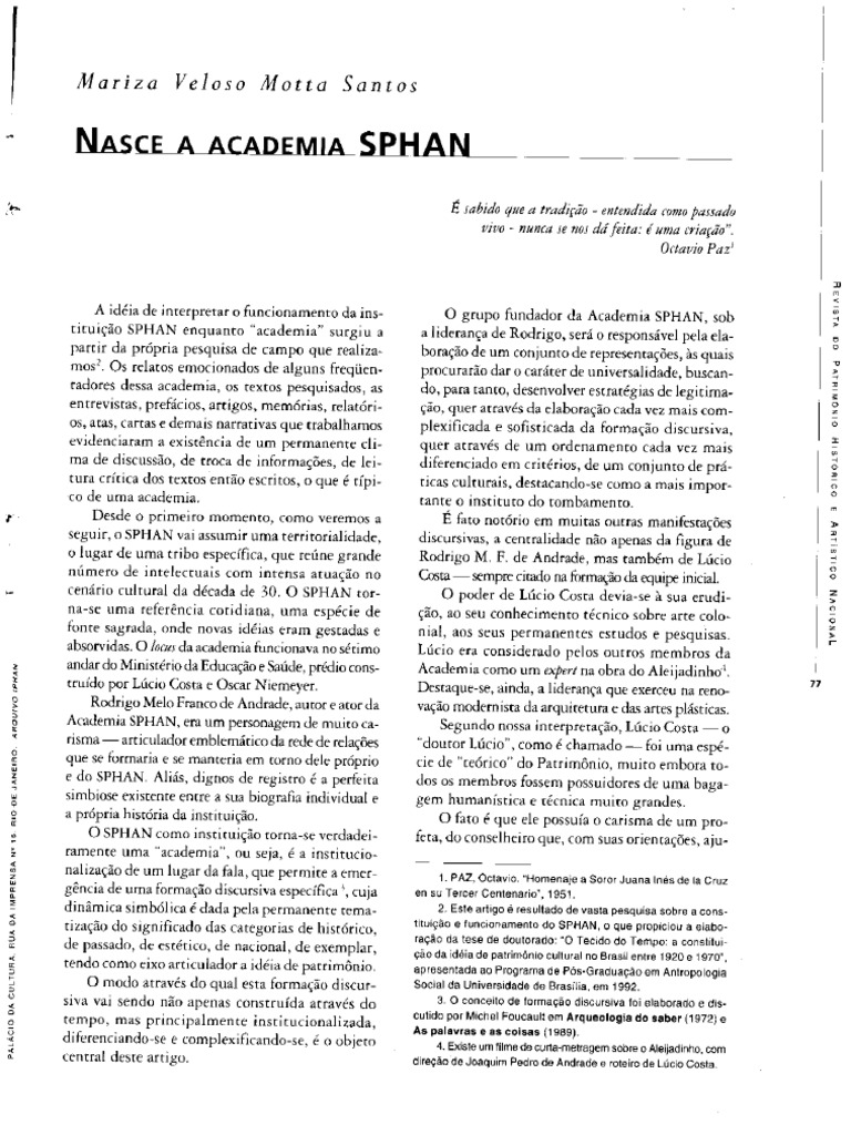 Mariza Veloso. Nasce A Academia SPHAN | PDF