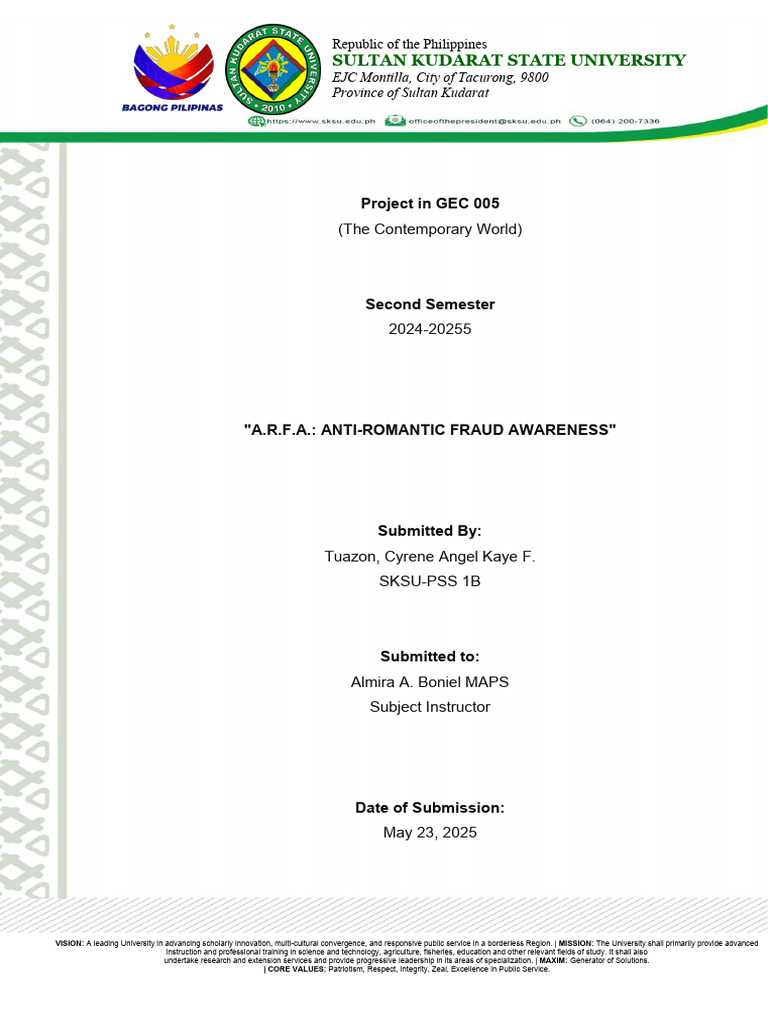 TUAZON_ARFA-ANTI-ROMANTIC FRAUD AWARENESS (1) | PDF | Deception | Leadership