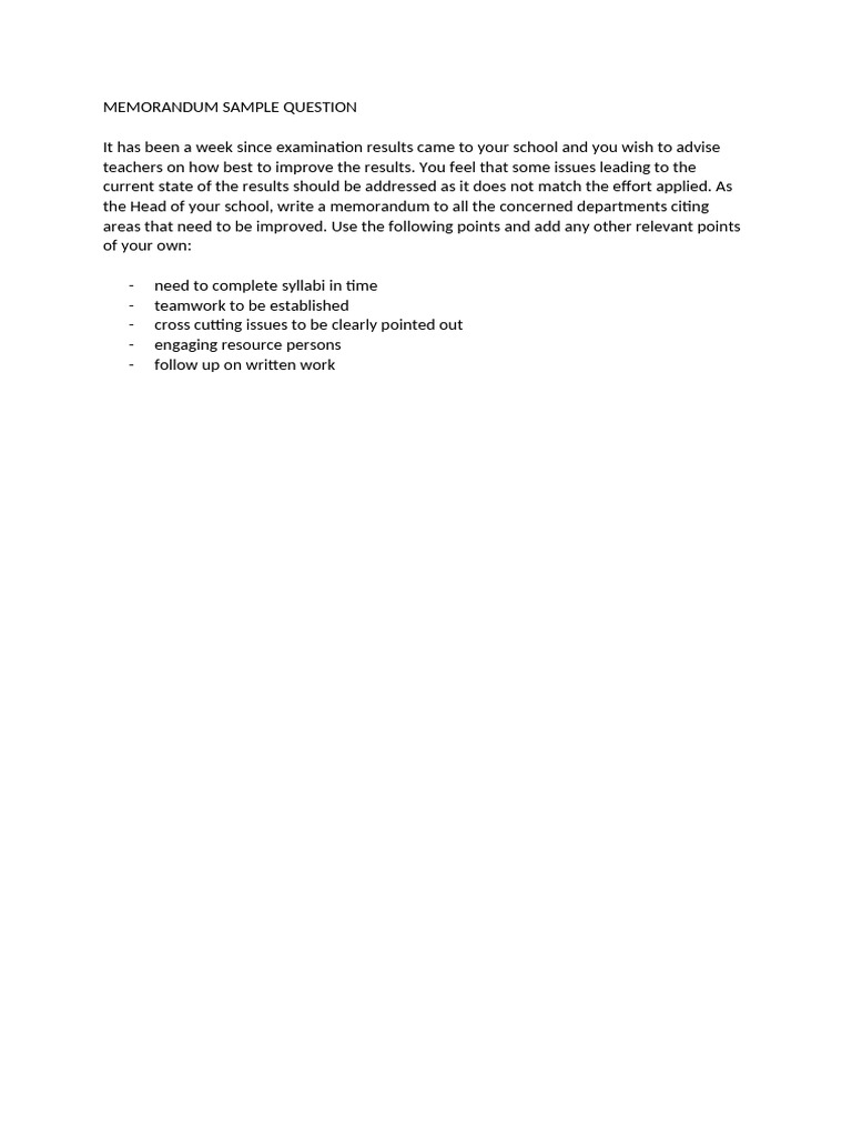 Memorandum Sample Question 1 - 102758 | PDF