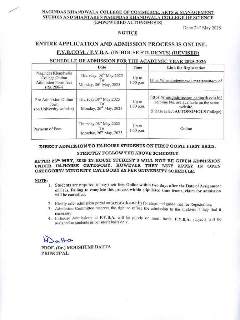 FYBCOM FYBA Revised Admission Notice | PDF