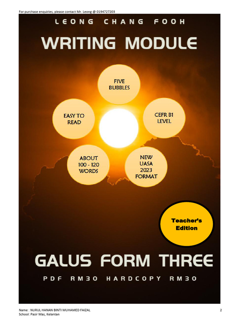 Form 3 GALUS Writing Teacher's Edition UASA 2023 Module NURUL HANAN ...