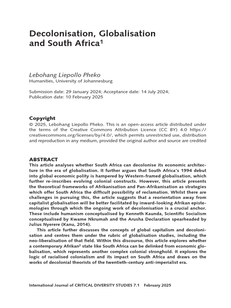 Decolonisation Globalisation and South Africa 1 | PDF | Colonialism | African National Congress