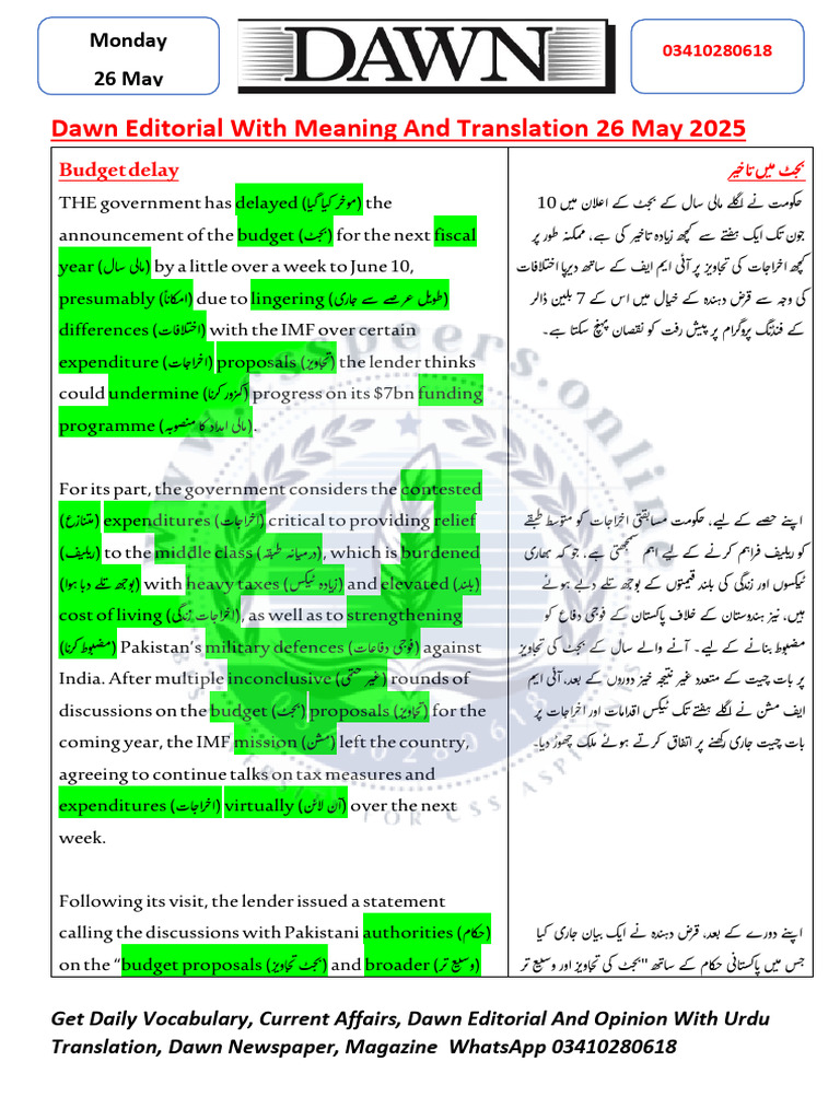 May 26 Dawn Editorial With Urdu Translation | PDF