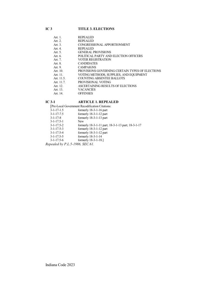 IC3 Title 3. Elections: Repealed by P.L.5-1986, SEC.61 | PDF ...