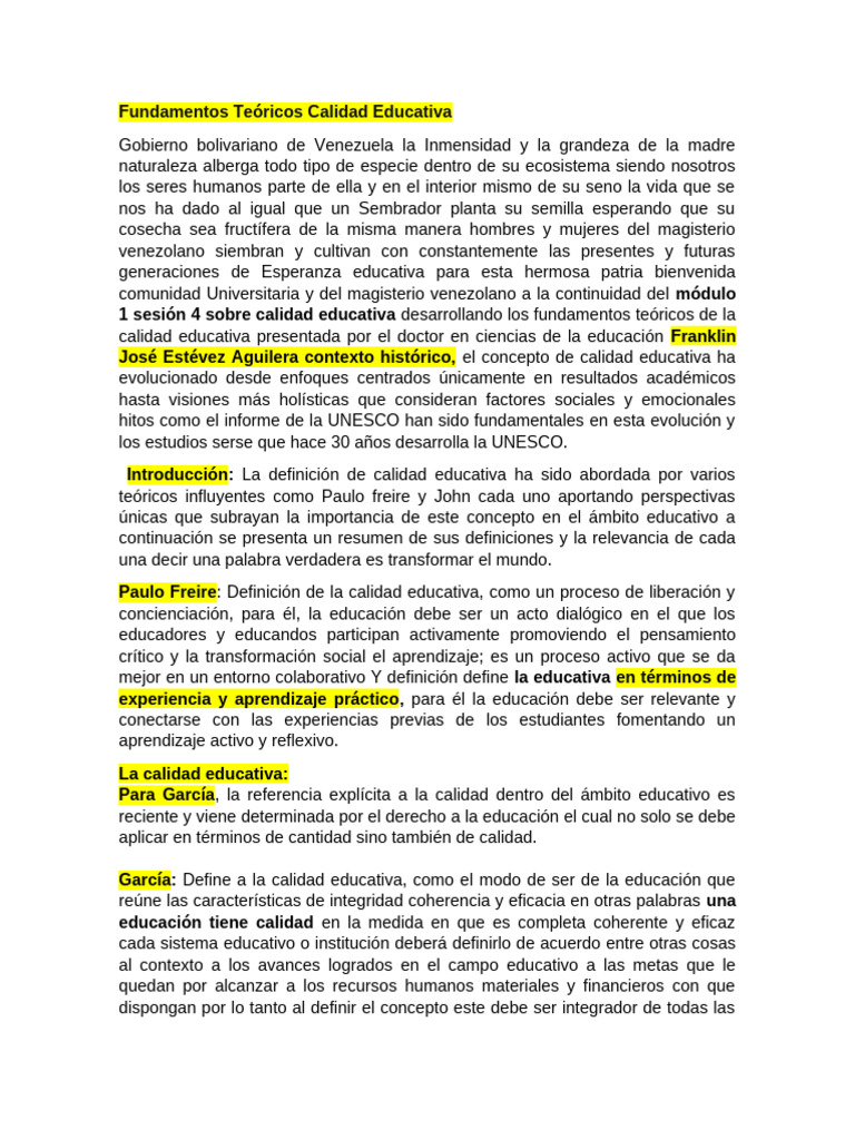 4to Modulo Video Fundamentos Teóricos Calidad Educativa Revisado | PDF | Evaluación | Enseñando